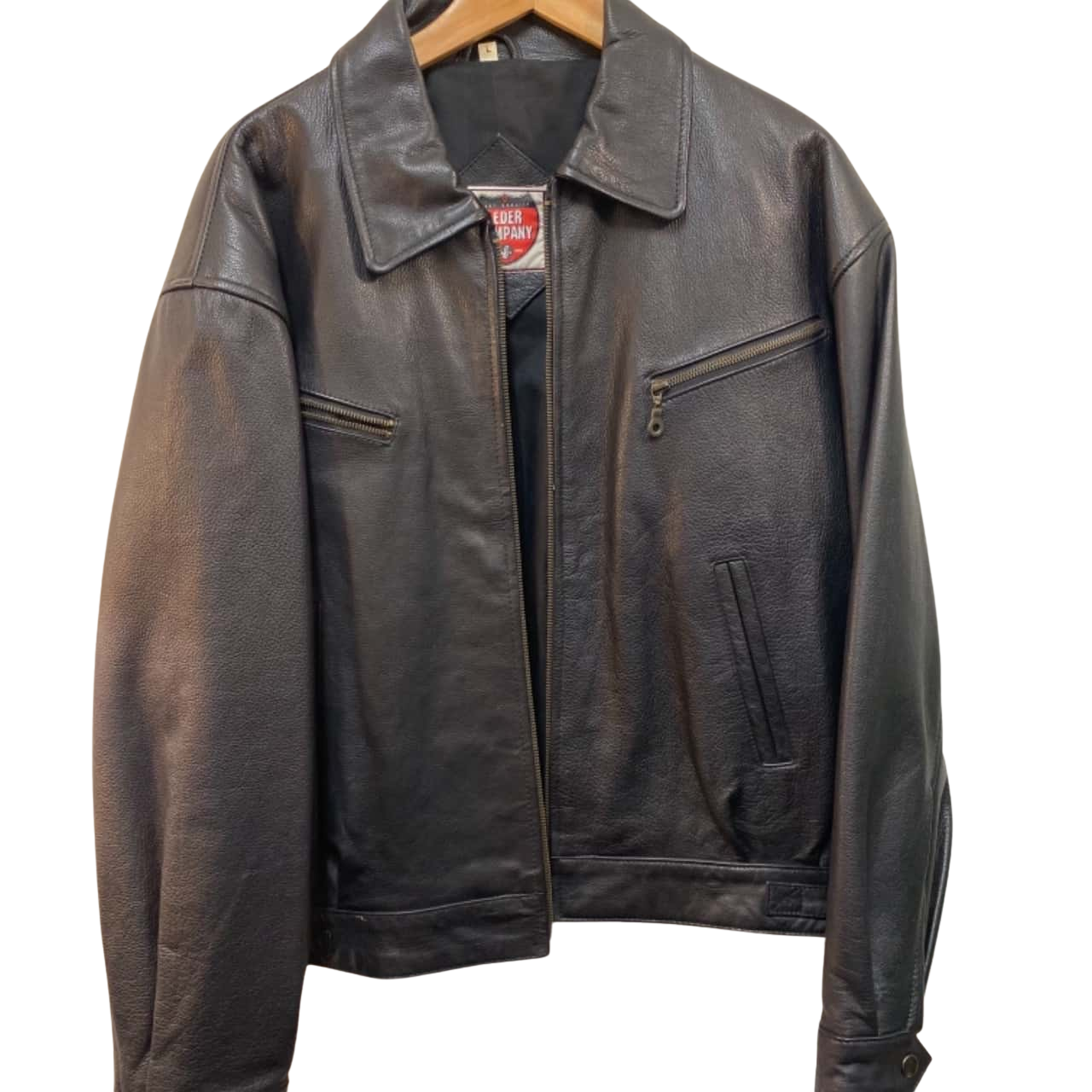 Leder Company Mens Size L Front Zipper Black Leather Jacket (s)