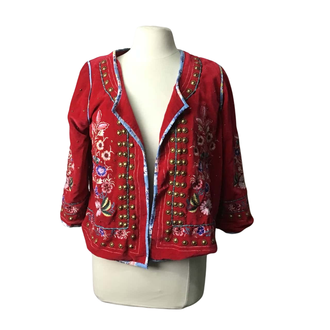 Ruby Ya Ya Womens Size M 100% Cotton Open Red Jacket with Metallic ...