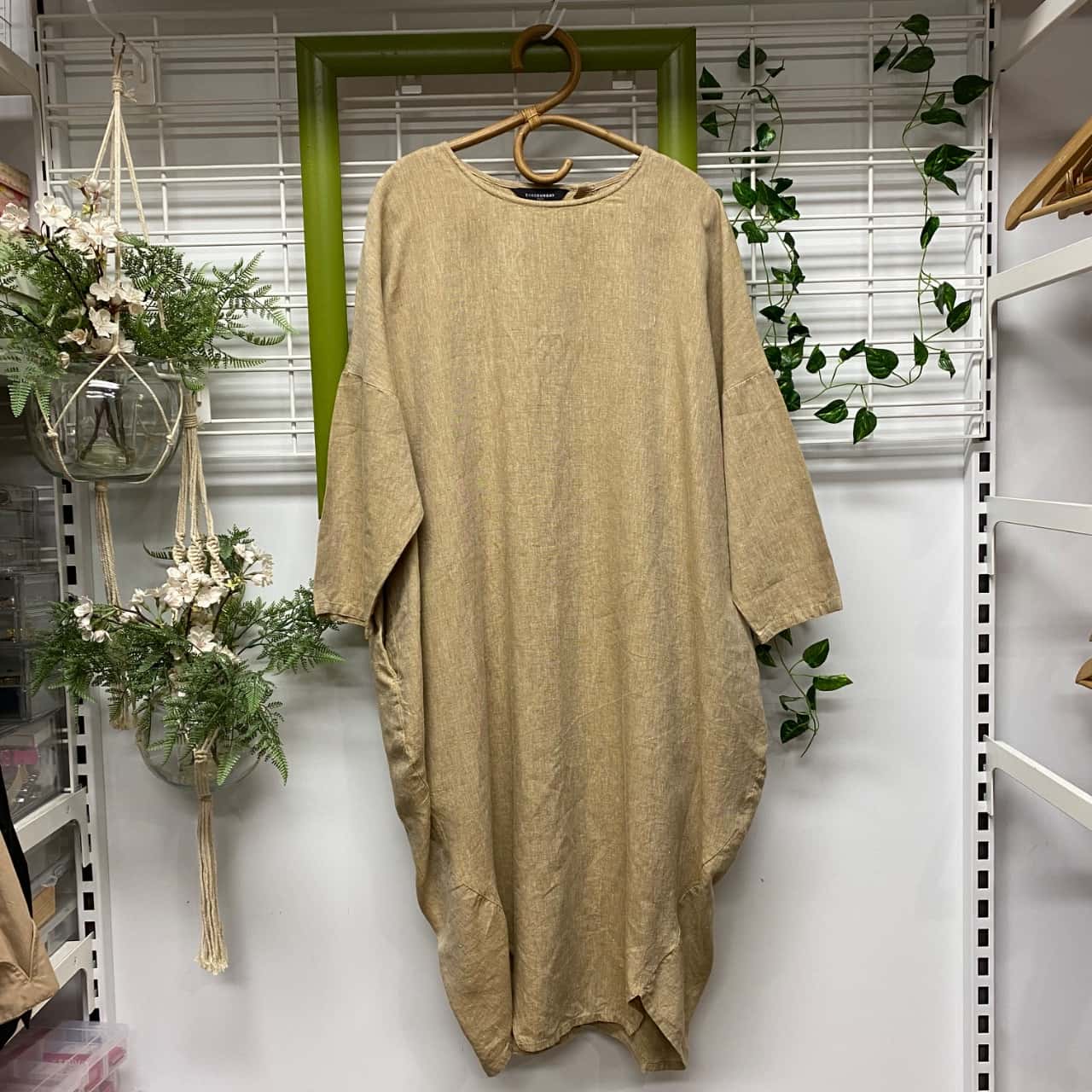 Eva's Sunday Womens Oversized 100% Linen Midi Dress Beige Size S-XS (s)
