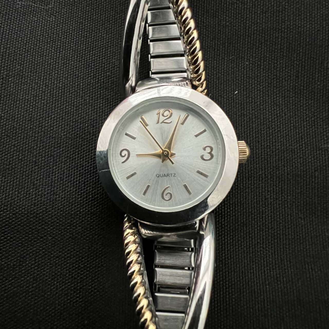 Womens Quartz Two Tone Watch with Stretch Band