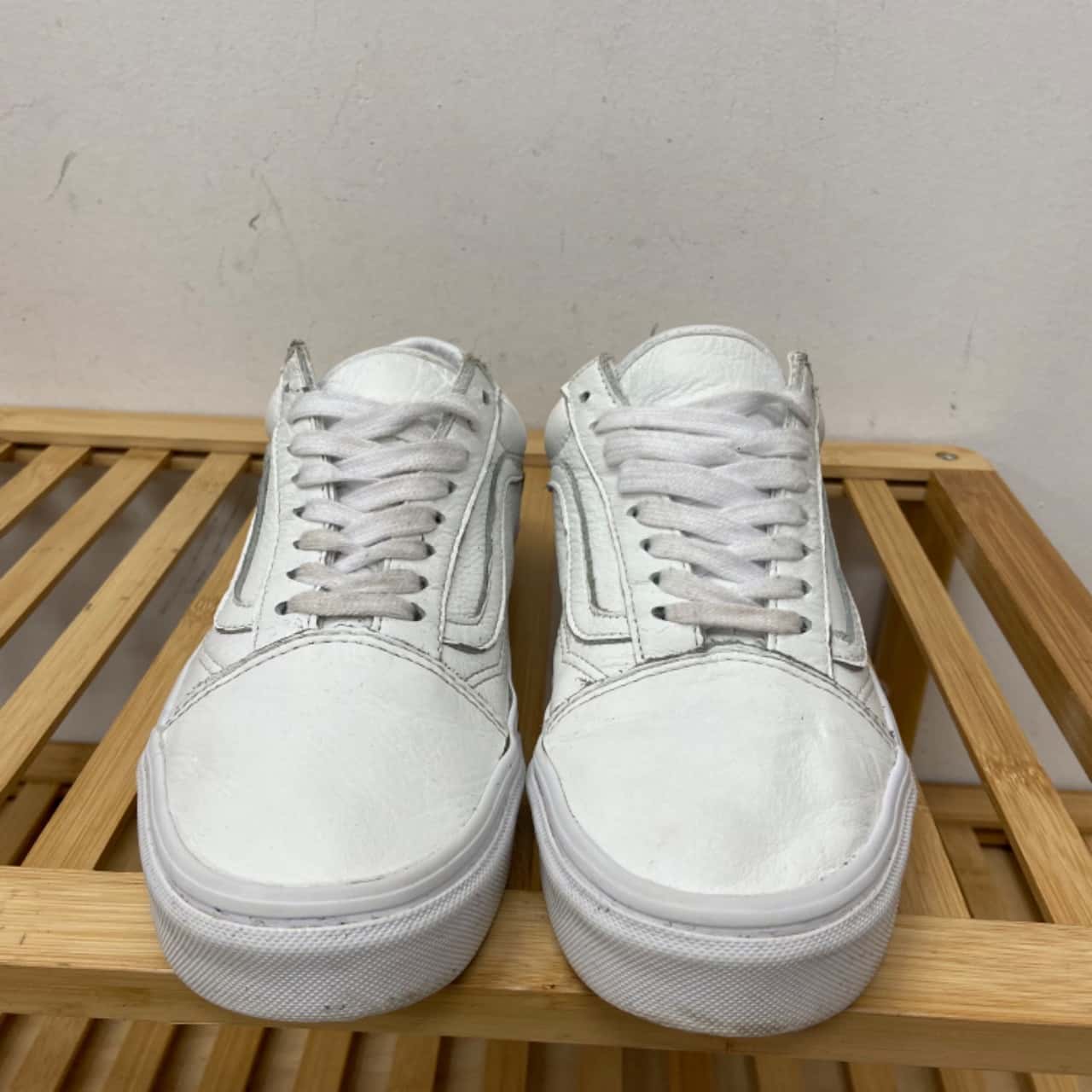 Vans Mens Size 7 White Leather OS Sk8 Sneakers