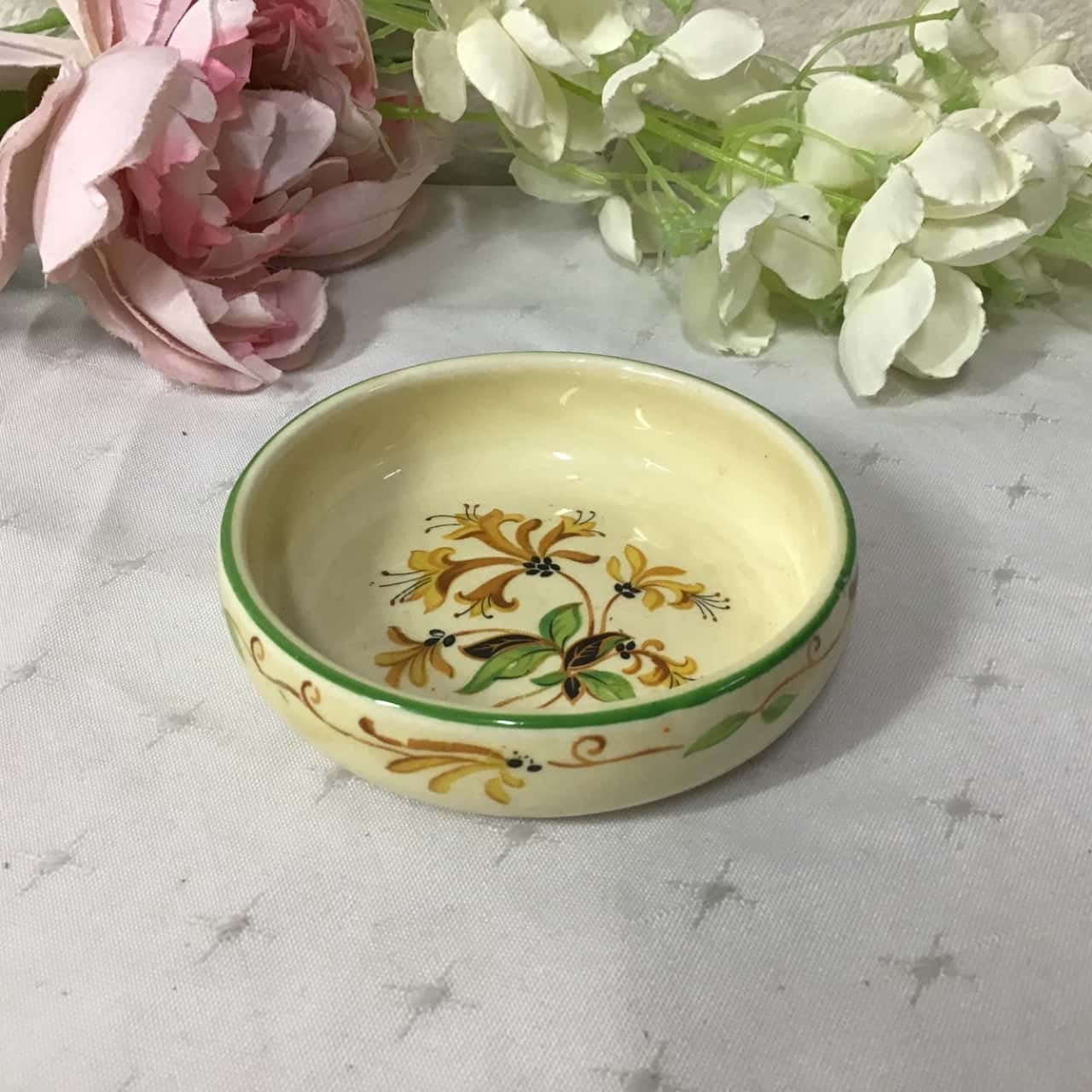 Vintage Clarice Cliff Small Yellow Flower Pattern Round Trinket Dish(s)