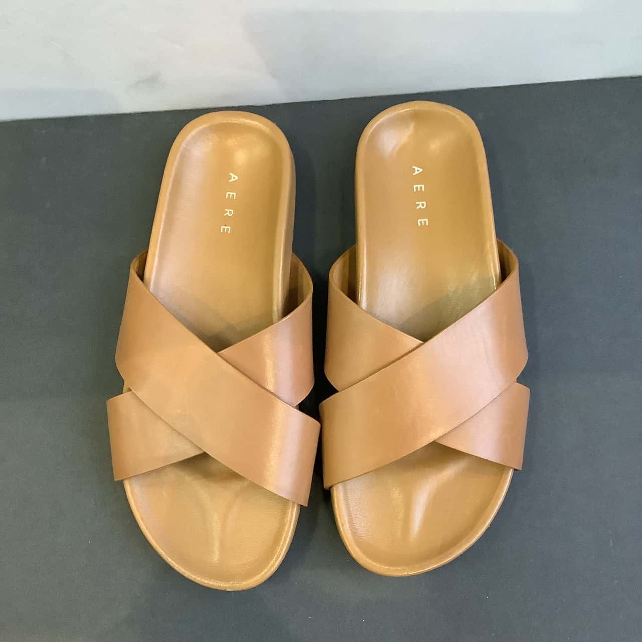 AERE Women's Size 5 Leather Sandals Brown (s)