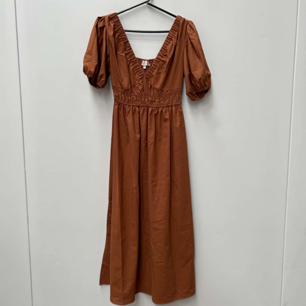 Billy J Rust Linen Blend Midi Dress - Size 8 (s)