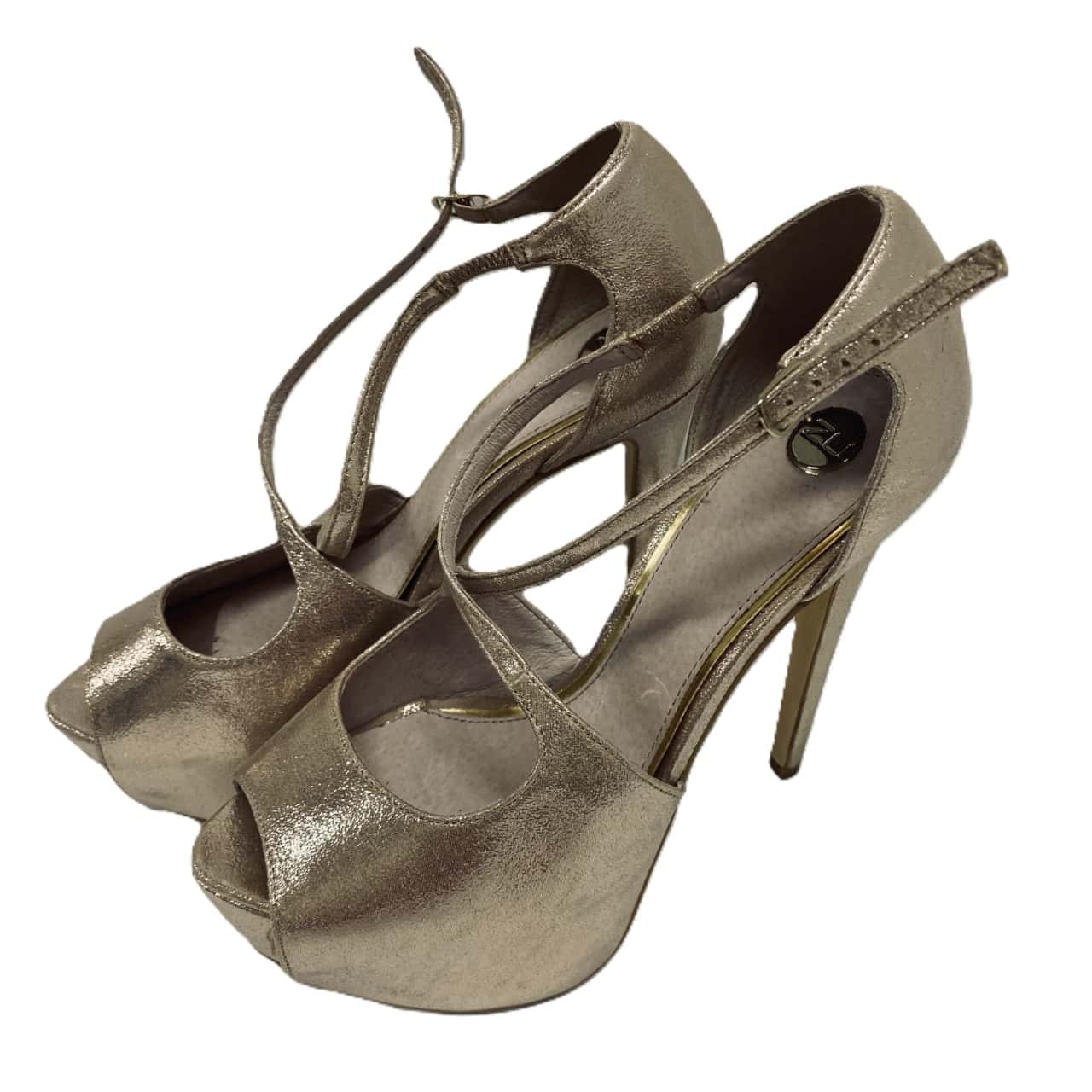 Zu Ladies Gold Fabric Platform Stiletto (Size 8)(s)
