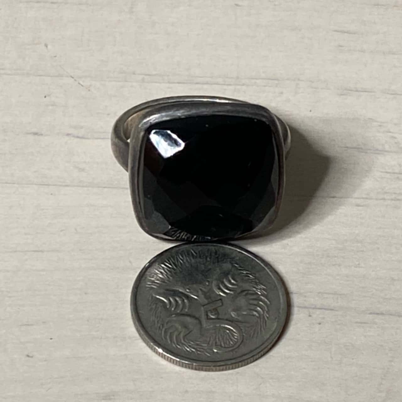 Silver Black Square Stone Ring 925 (s)