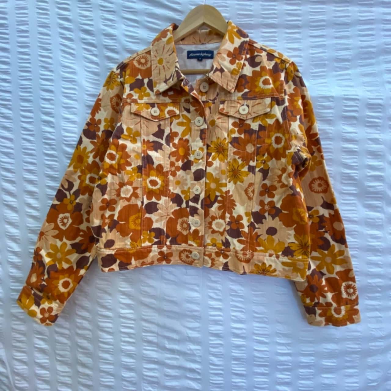 Princess Highway Orange Flower Denim Jacket Size 12