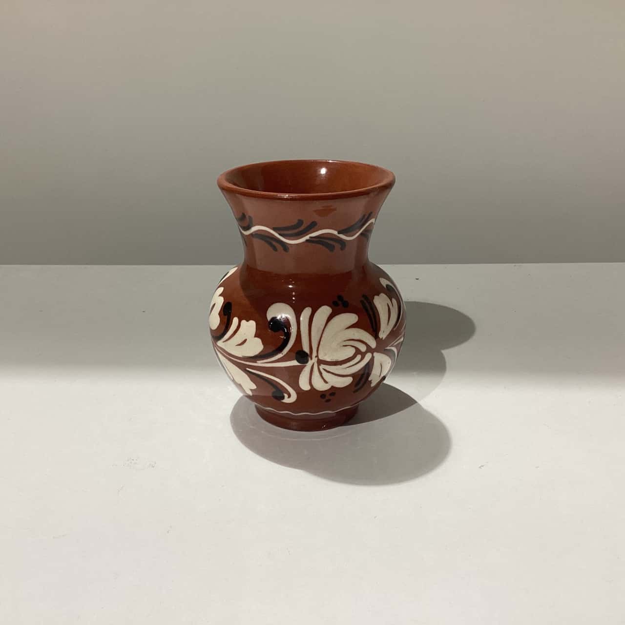 Hungarian Vintage Red Ware Pottery Vase Hand Painted Floral