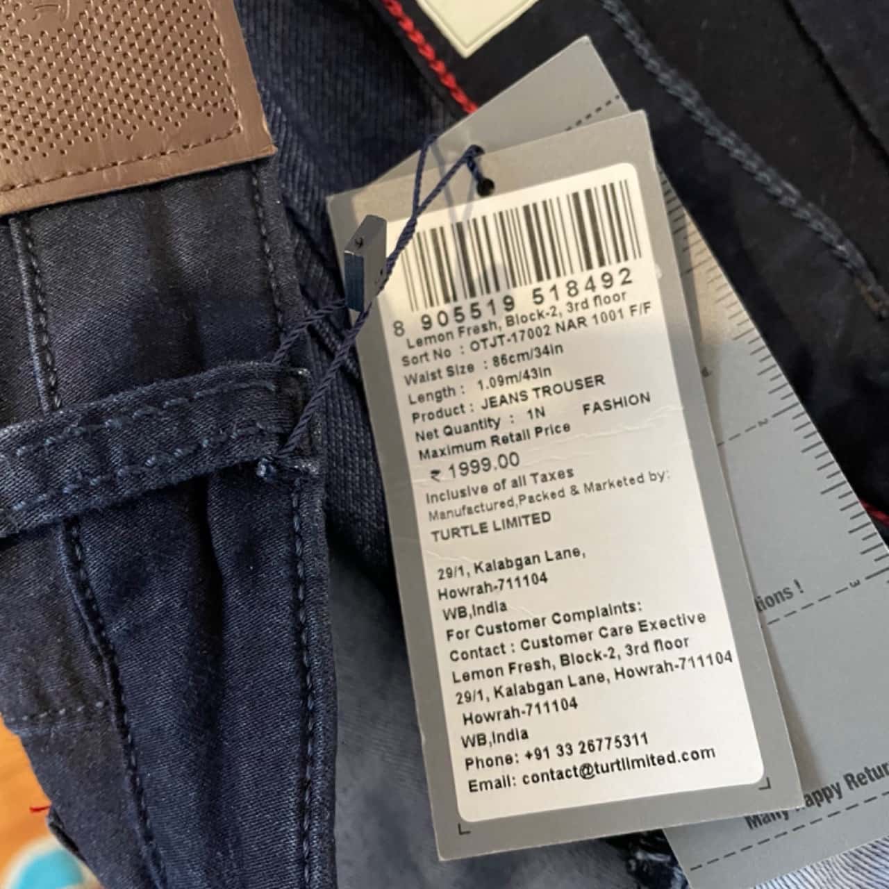 Turtle Denim Mens Size 34 Jeans Navy Blue (s)