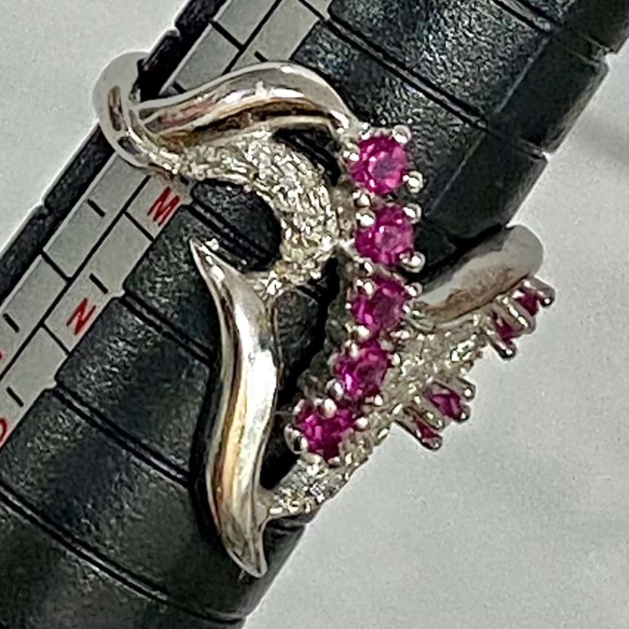 Silver Dress Ring with Magenta Stones Very Modern Design (s)