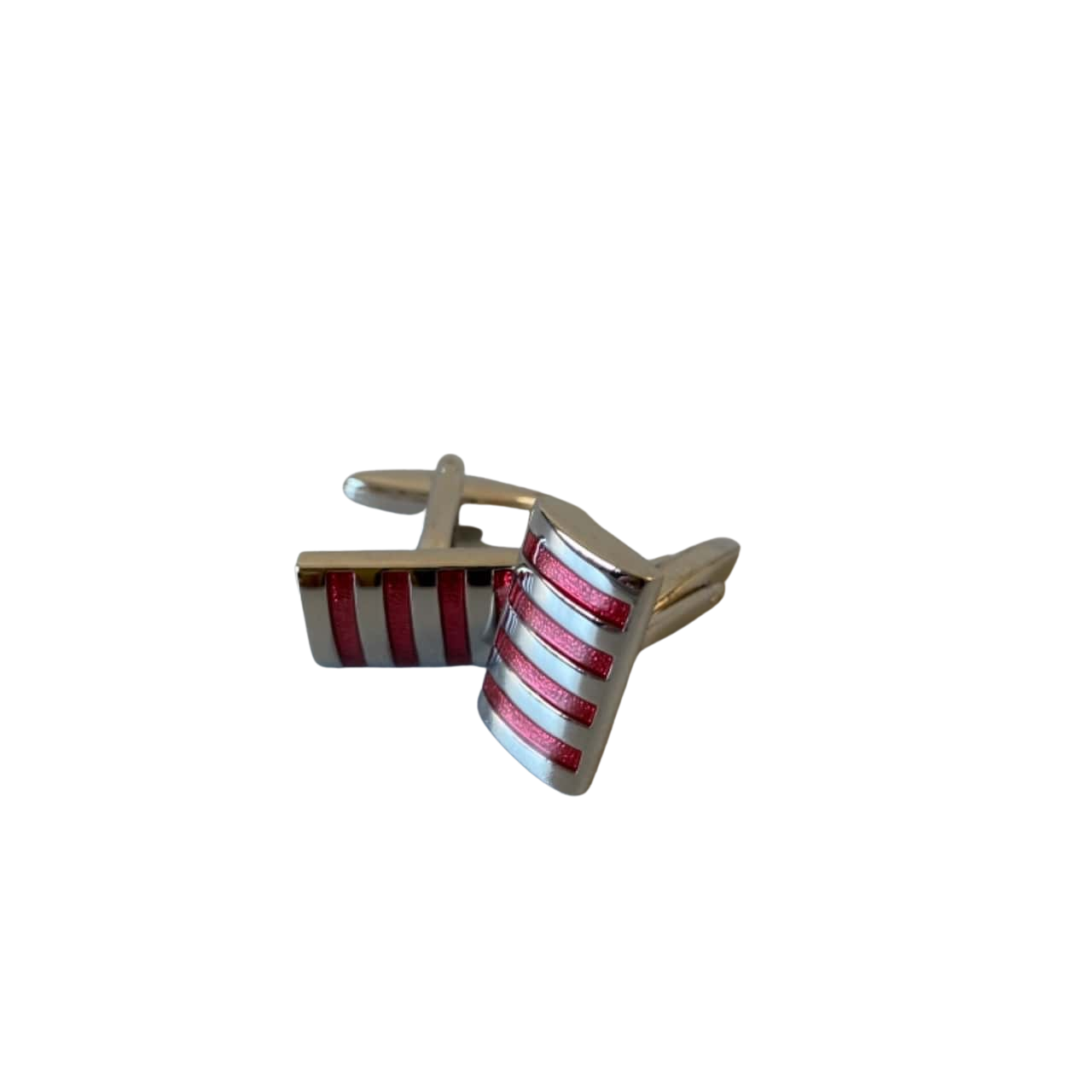 Mens Red And Silver Striped Cufflinks - New