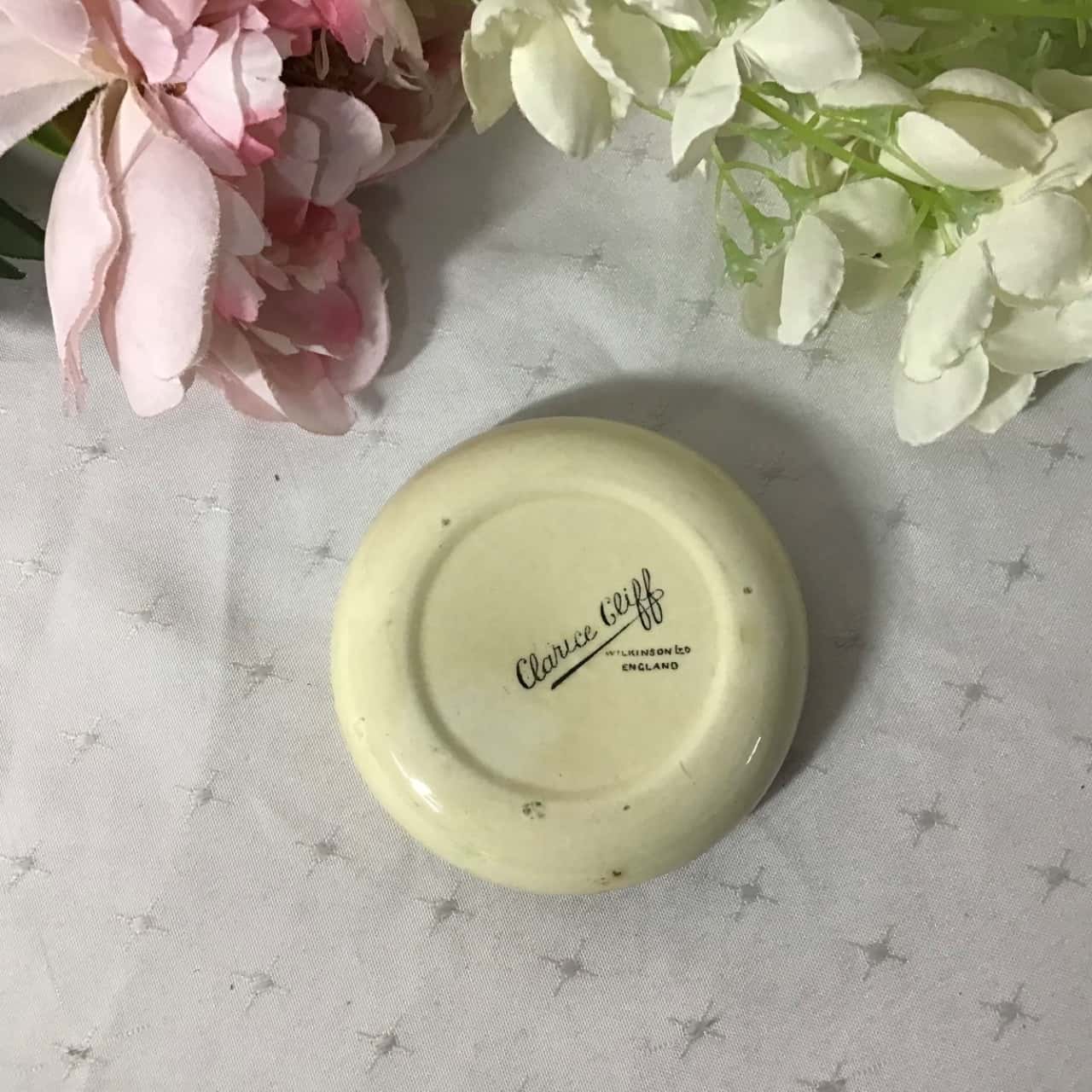 Vintage Clarice Cliff Small Yellow Flower Pattern Round Trinket Dish(s)