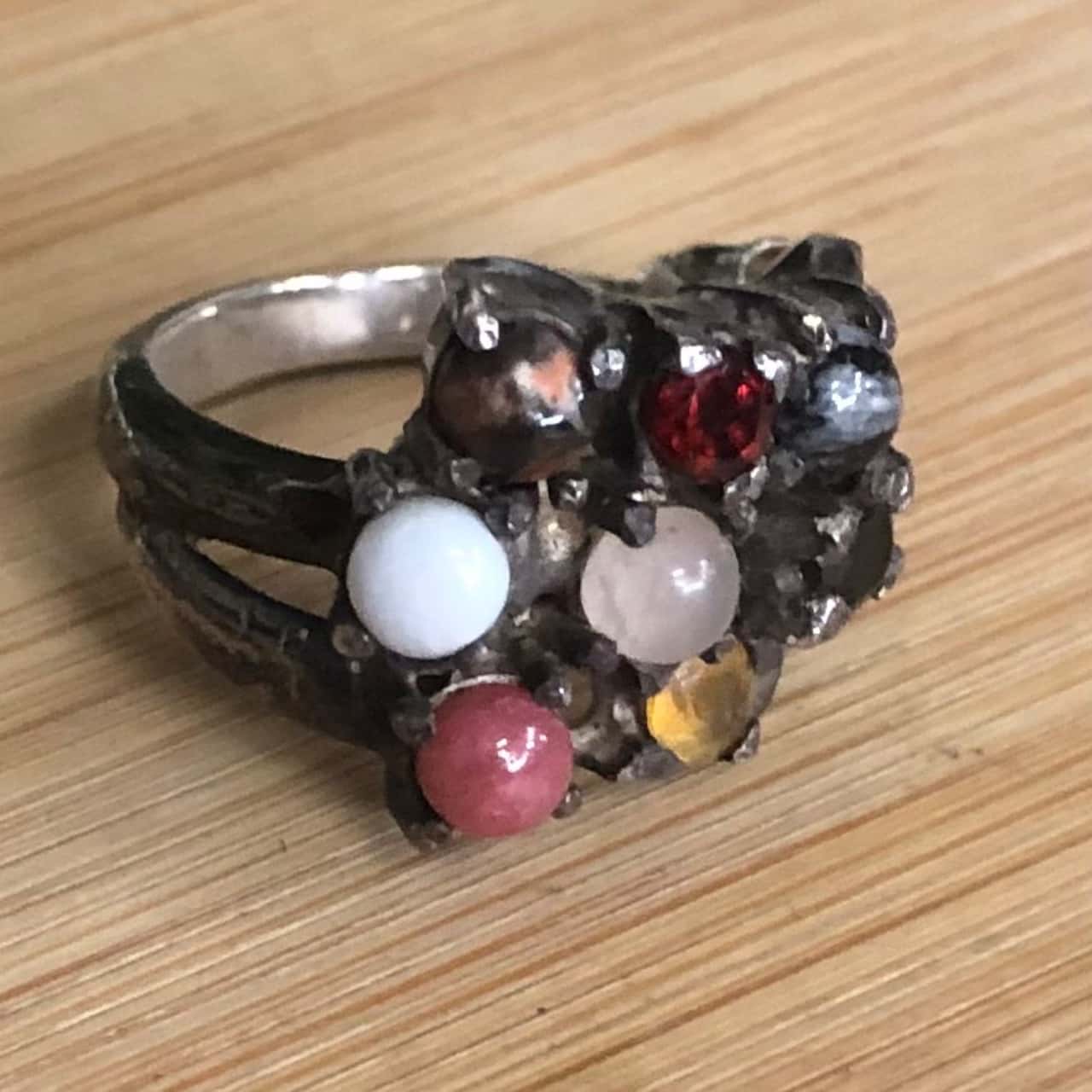 Sterling Silver Multi Gems Ring (Stamped 925)(s)