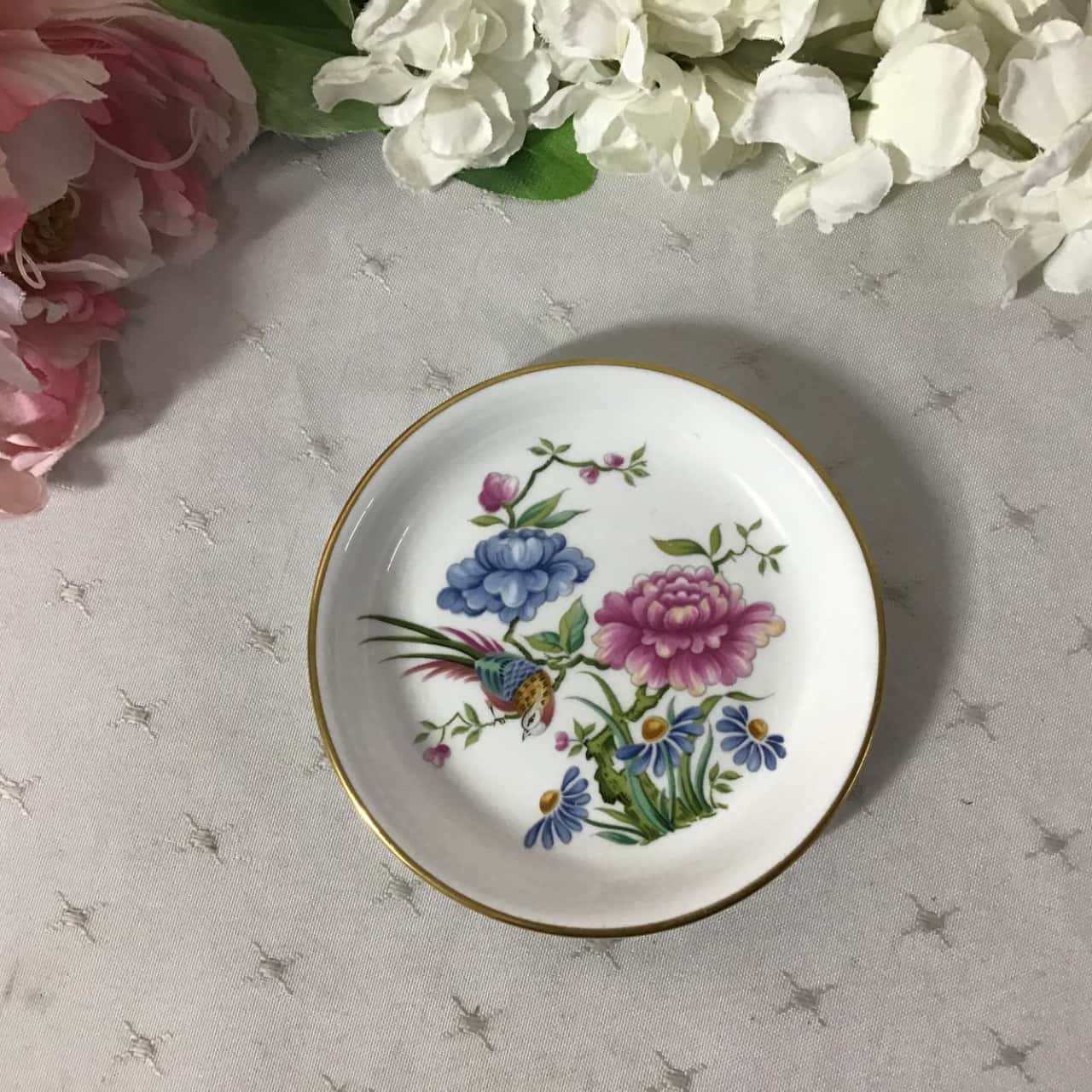 Vintage Spode Oriental Bird Fine Bone China Small Round Trinket Dish