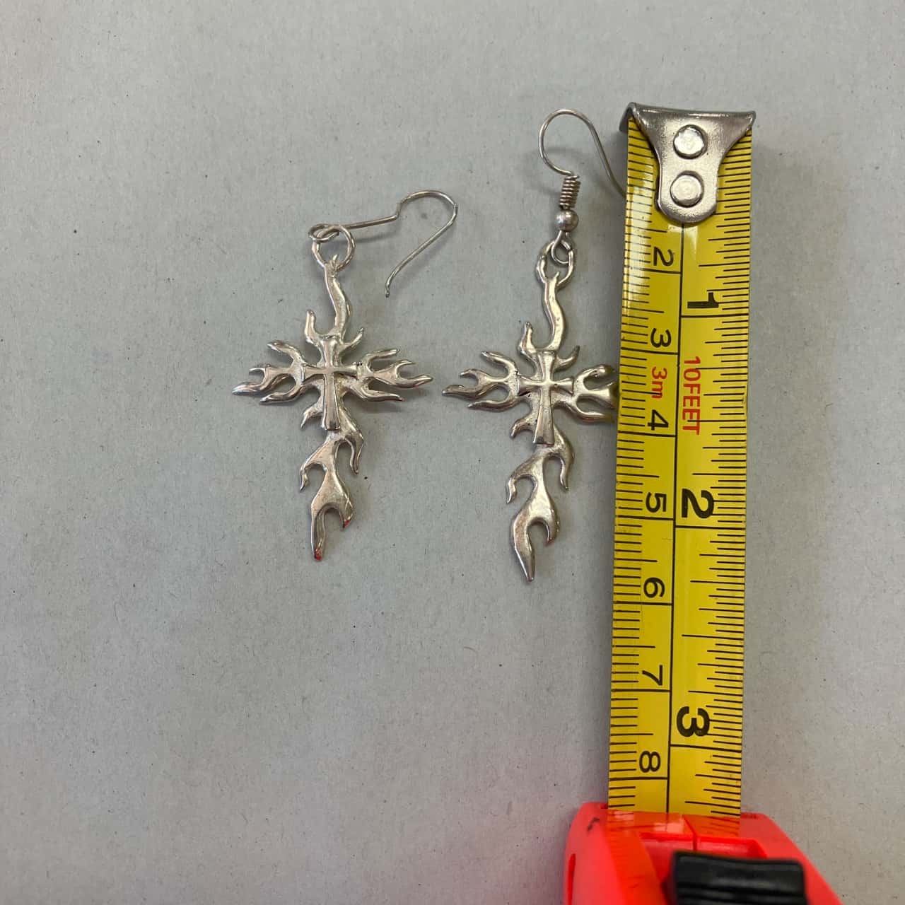 Gothic Unisex Flaming Cross Sterling Silver Earrings