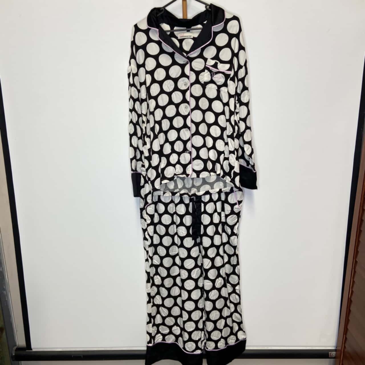 Peter Alexander Womens Size L long Sleeve Pj Set Black/ White/ Polkadot(s)
