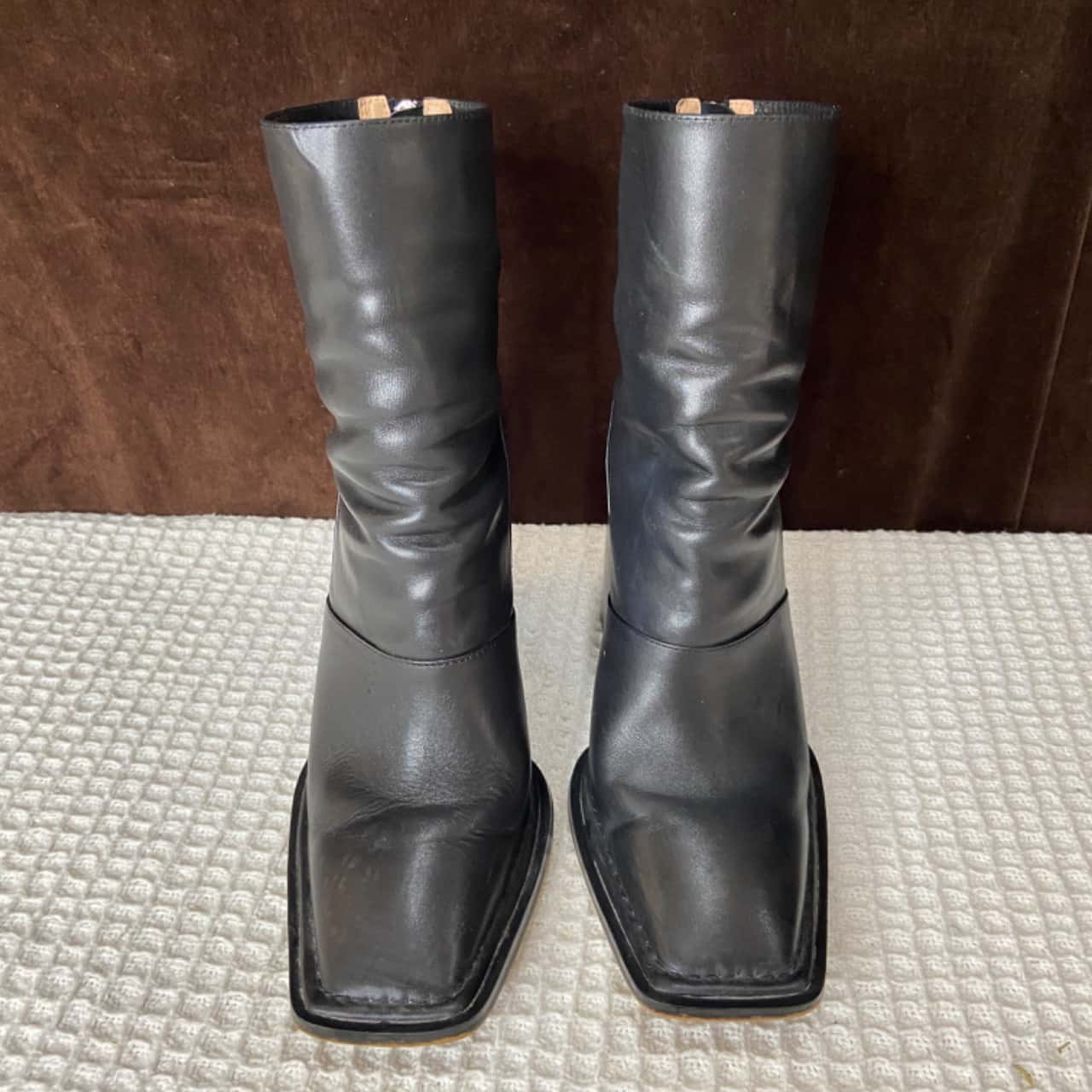 Alias Mae Black Leather Square Toe Boots, Size EU38(s)
