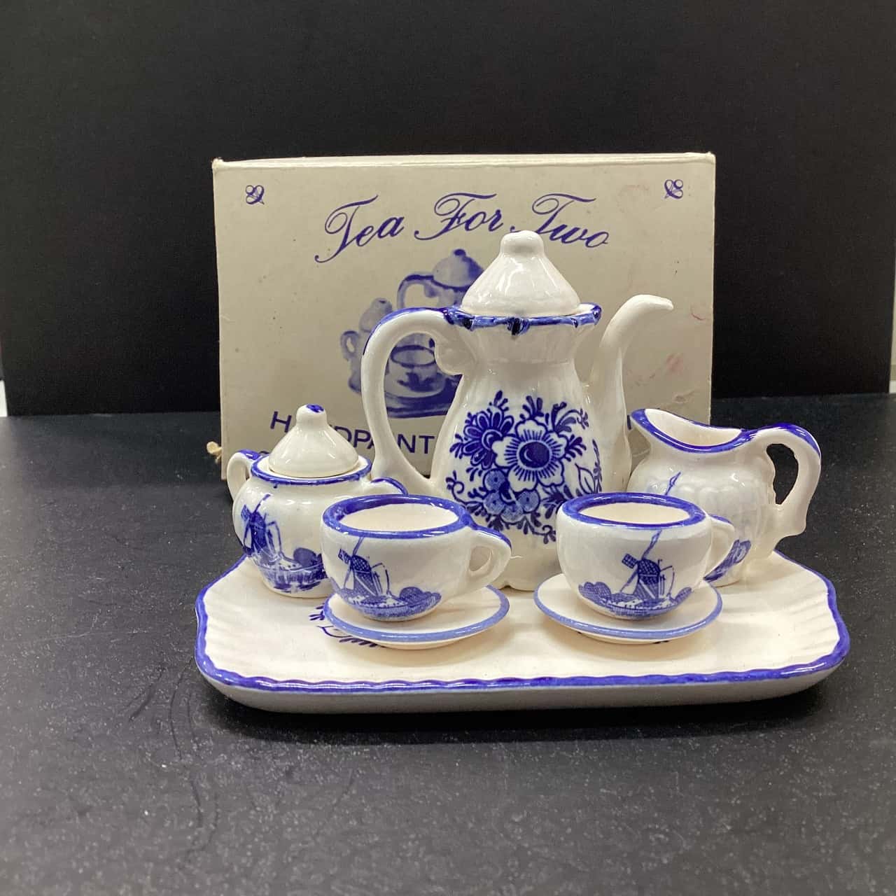 Vintage Handpainted Delft-Blue Miniature Porcelain Dollhouse Tea Set ...