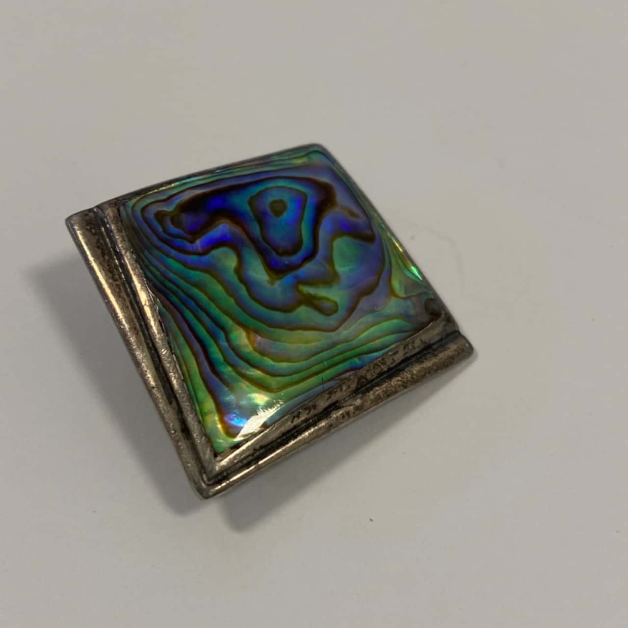 Vintage Hand Hallmarked Silver Brooch With Stunning Paua Shell Inlay