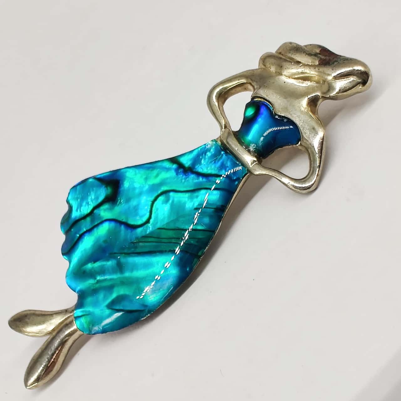 Paua Shell Detail "Woman Dancing" Gold Tone Brooch 6cm Length(s)