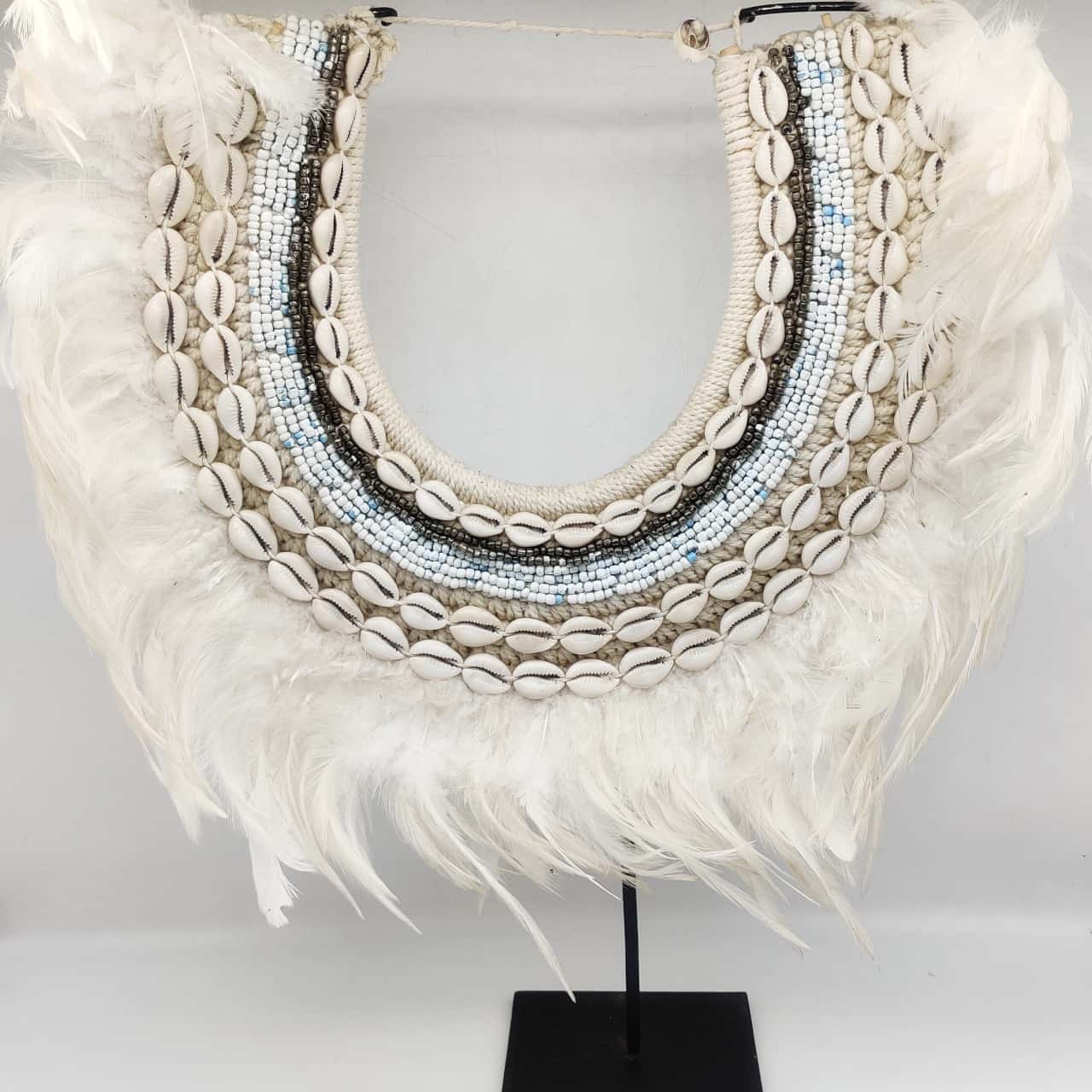 Handcrafted Beaded Shell Necklace - Shell & Feather On Stand Decor By ...