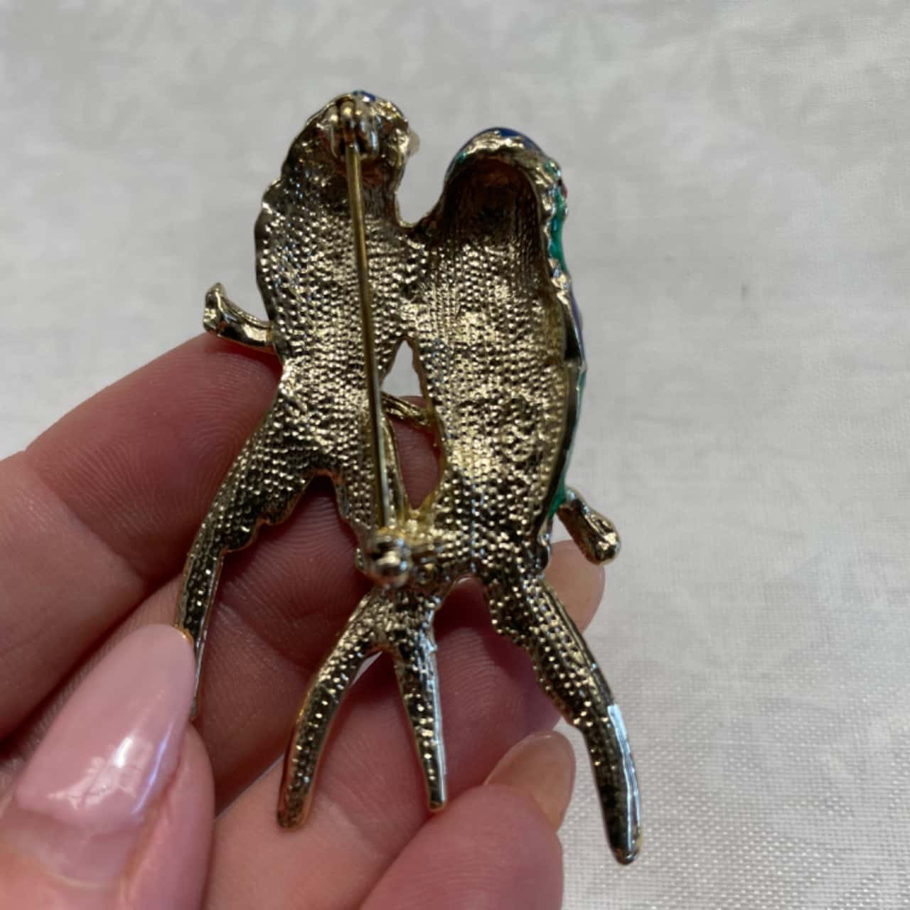 Womens Brooch x2 multicoloured birds with diamantés