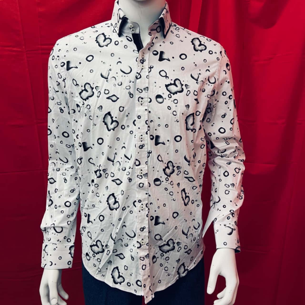 Guide London Mens Long Sleeve / Printed Shirt Black / Pattern / White (s)