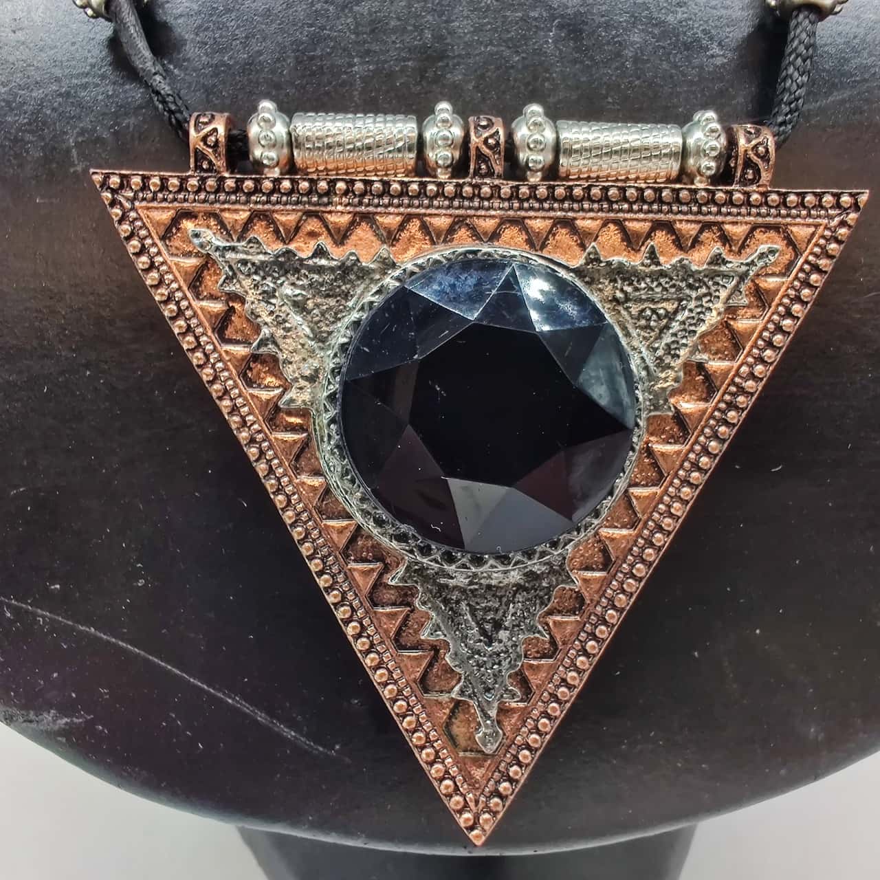 Stunning Bronze Triangular Pendant Necklace With Silver Detail 80cm ...