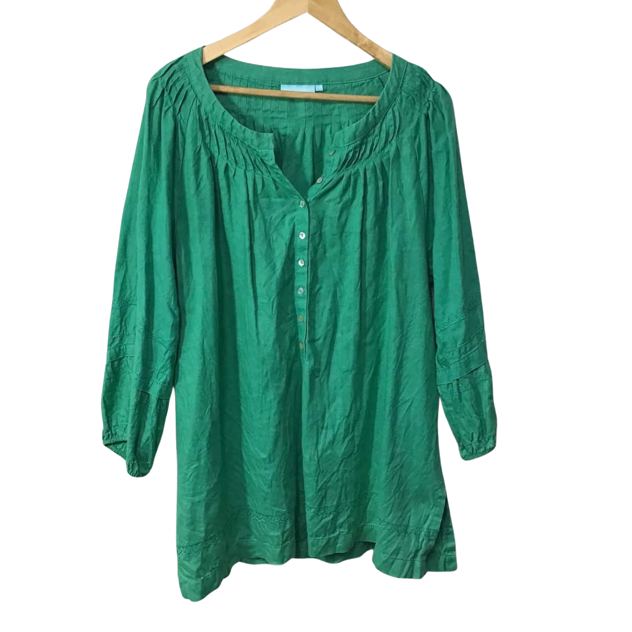 Blue Illusion Womens Size 3L Bright Green Linen 3/4 Sleeve Top(s)