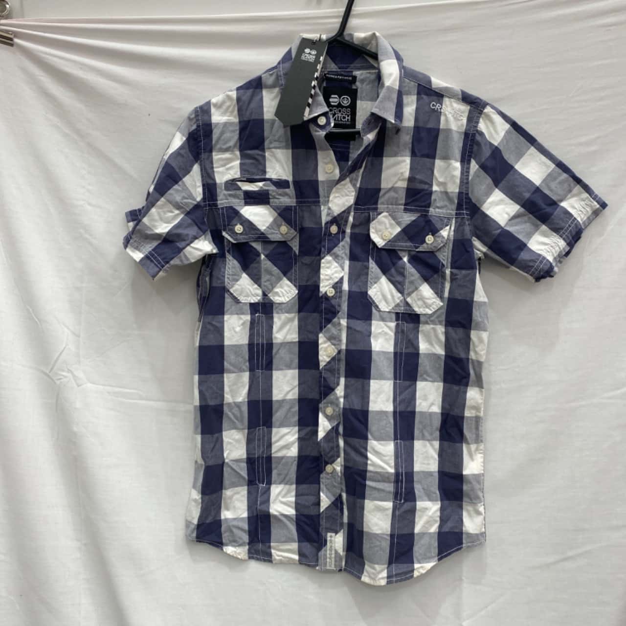 Cross Hatch Size M Mens Blue/White Checkered Top
