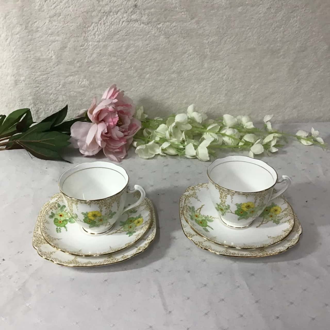 Vintage Royal Standard Hedgerow Yellow / Green Floral Pattern 2 Sets ...