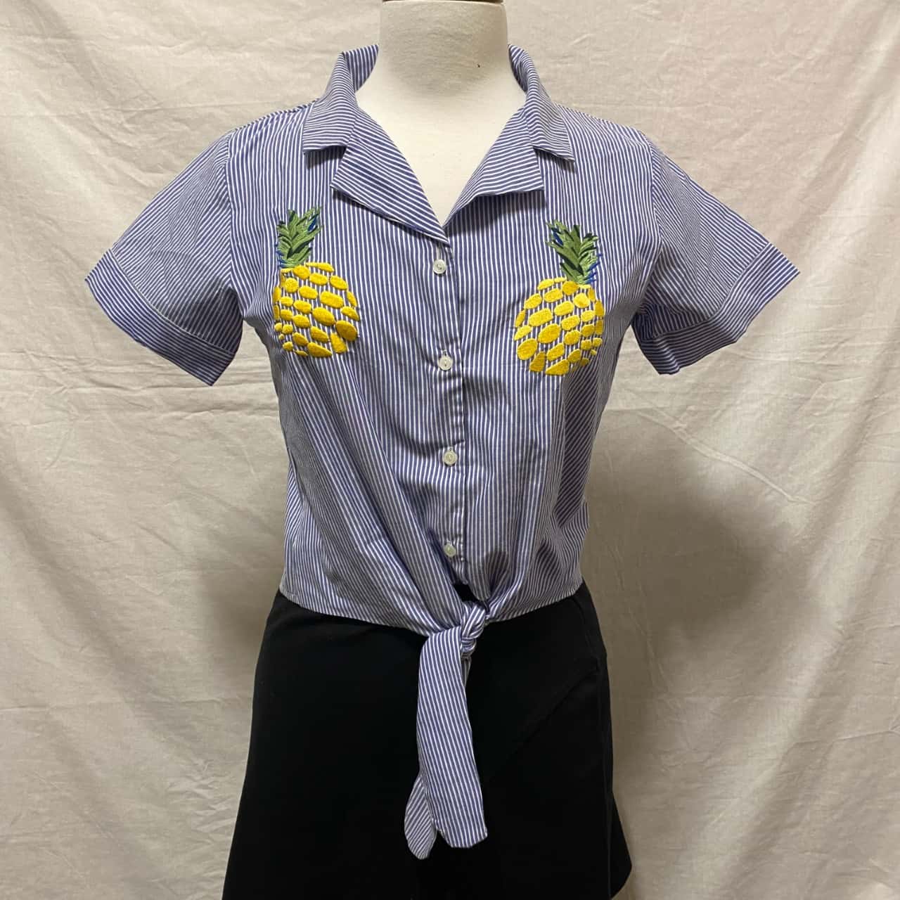 Womens Button Up / Cropped / Shirts & Blouses / Short Sleeve Blue ...