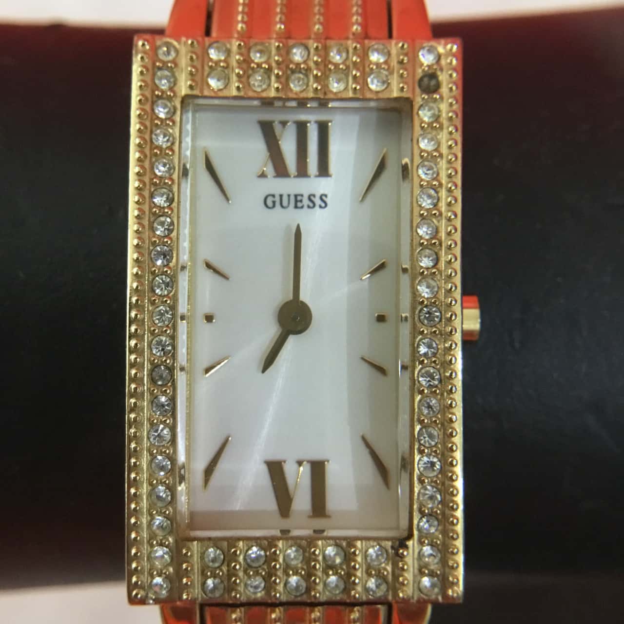 Guess Watch Ladies Women Gold Tone Clear Rhinestones Rectangle Dial ...