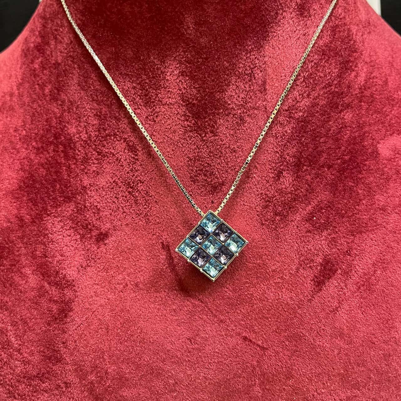 Swarovski Women's Necklace with Square Pendent with Blue and Purple ...