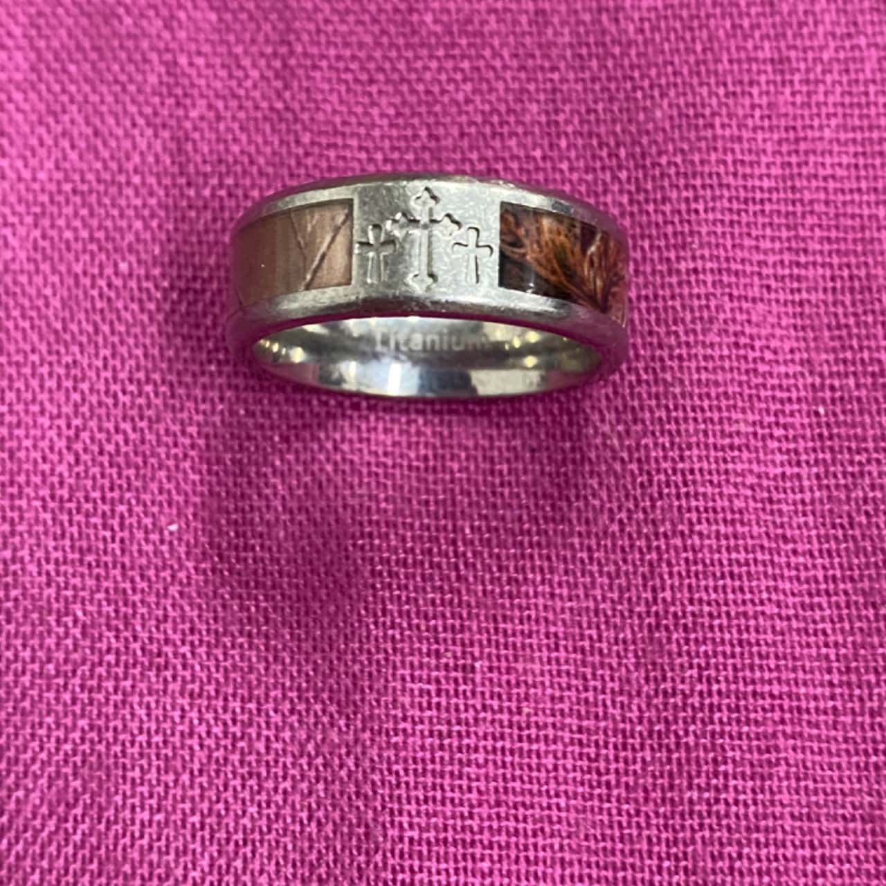 Mens Titanium with Inlay Crucifix Ring