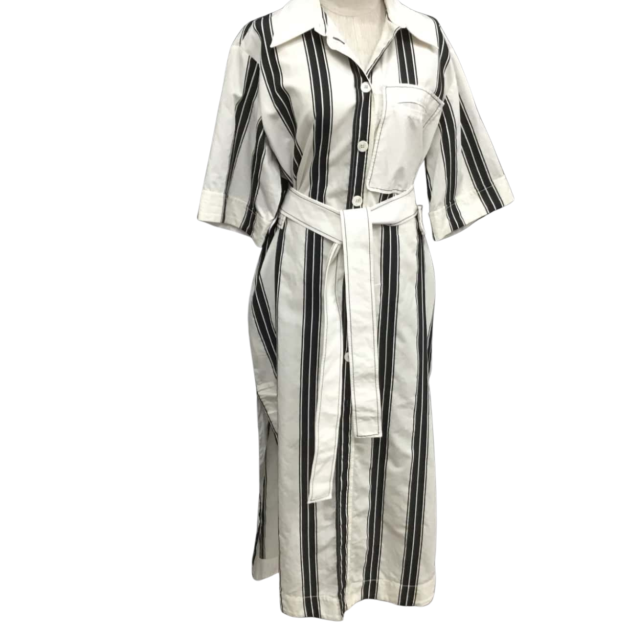 Lee Mathews Size 2 Short Sleeve Dress Black / Striped / White (s)