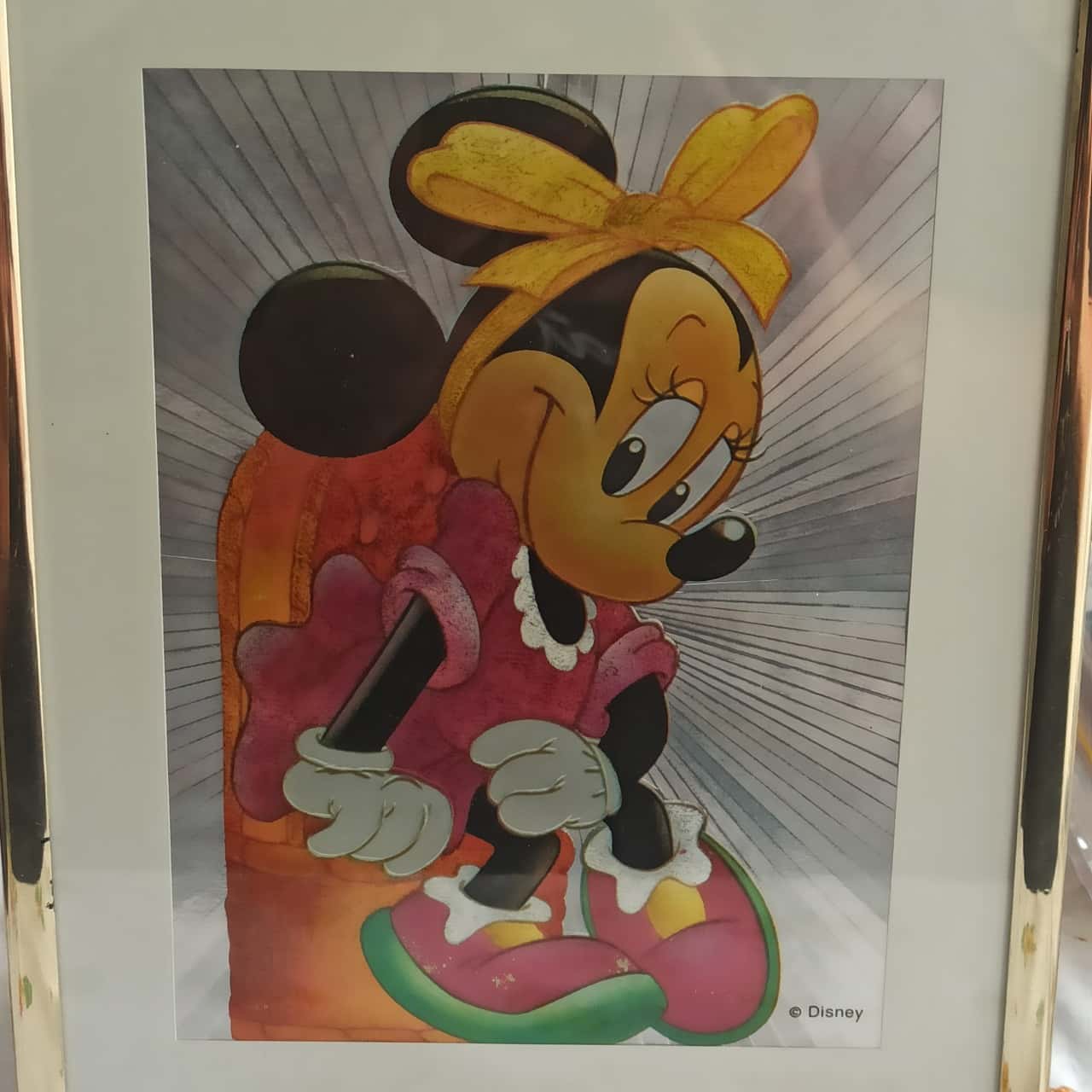 Vintage Minnie Mouse Foil Art Framed Piece 1980s (b19)