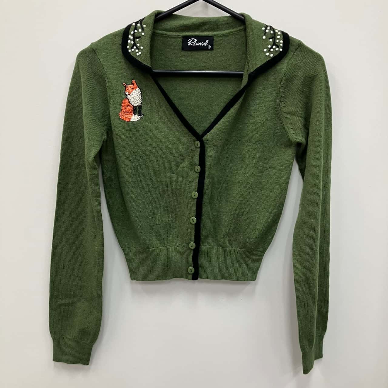 Revival Fox Embroidered Cardigan Womens Size 8 Cardigans Green ...