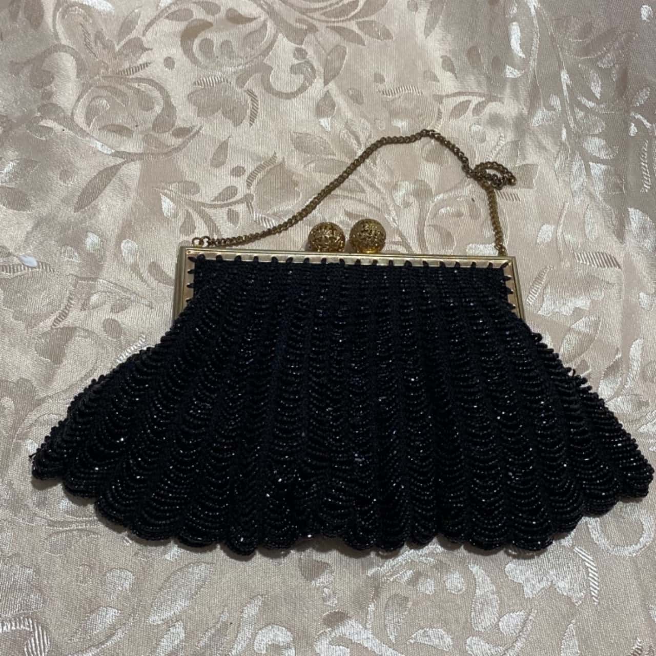 Womens Vintage Black Beaded Clam Purse(s)