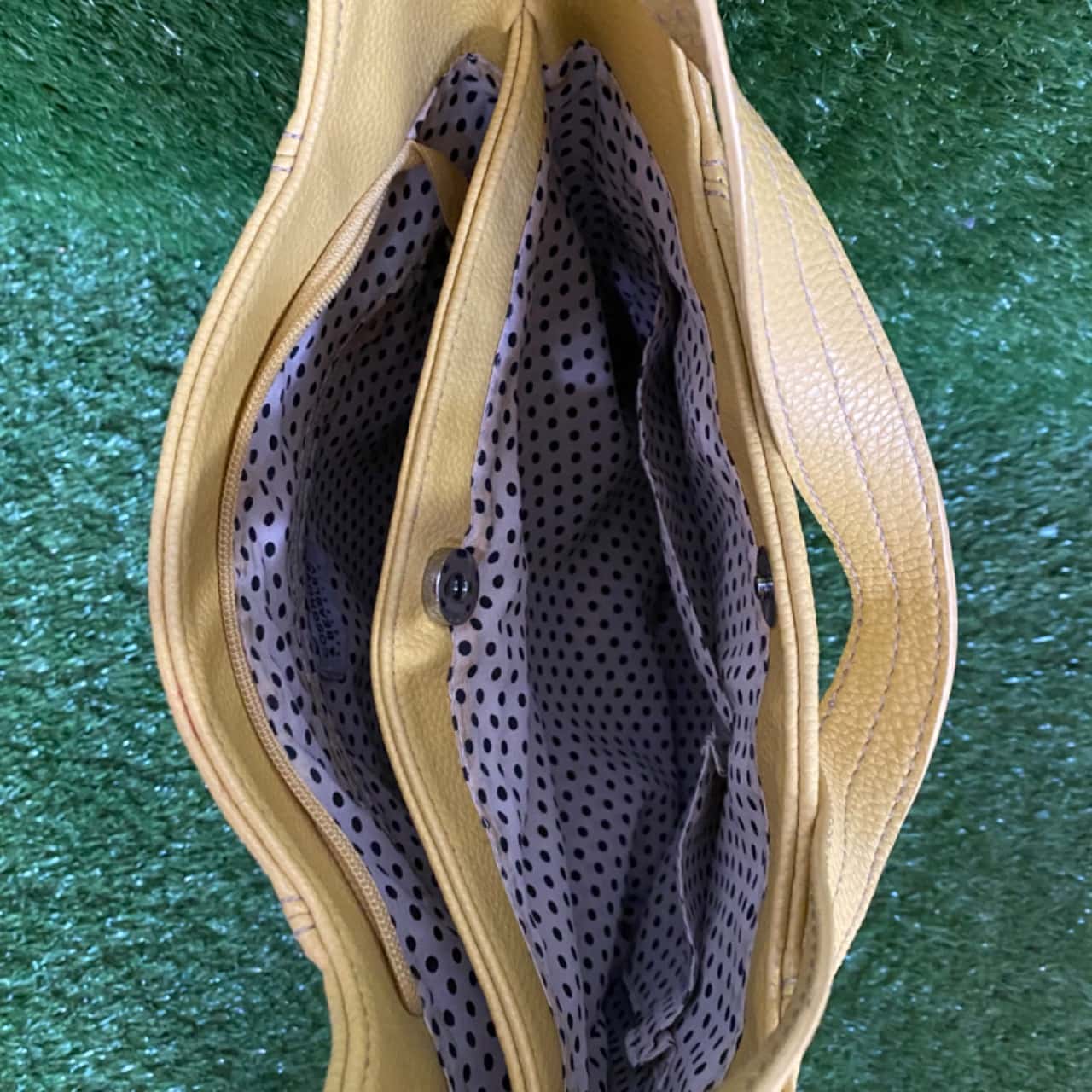 Cosgrove & Beasley Mustard Yellow Leather Handbag Dotted Lining. (s)