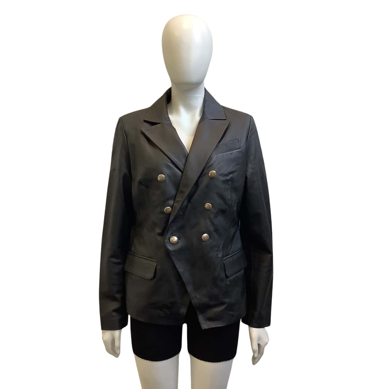 Brand New Real Leather Womens Size L-XL Kinley Double Breasted Blazer Black