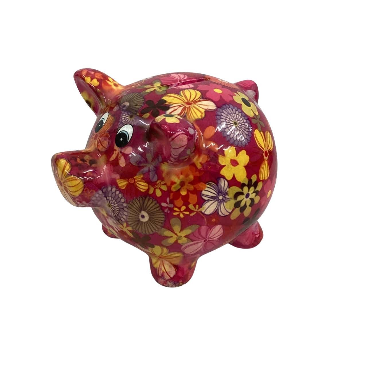 Vintage Floral Decoupage Pig Piggy Bank