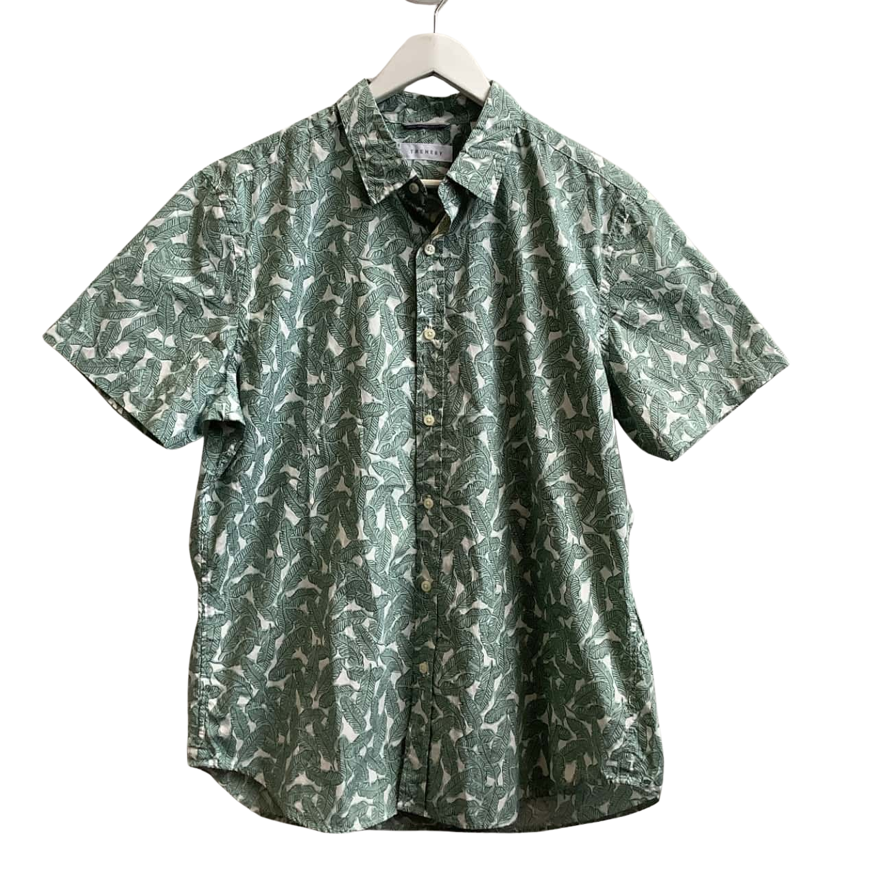 Brand New Trenery Mens Label Size XL Leaf Pattern Shirt Washed Sage / White(s)