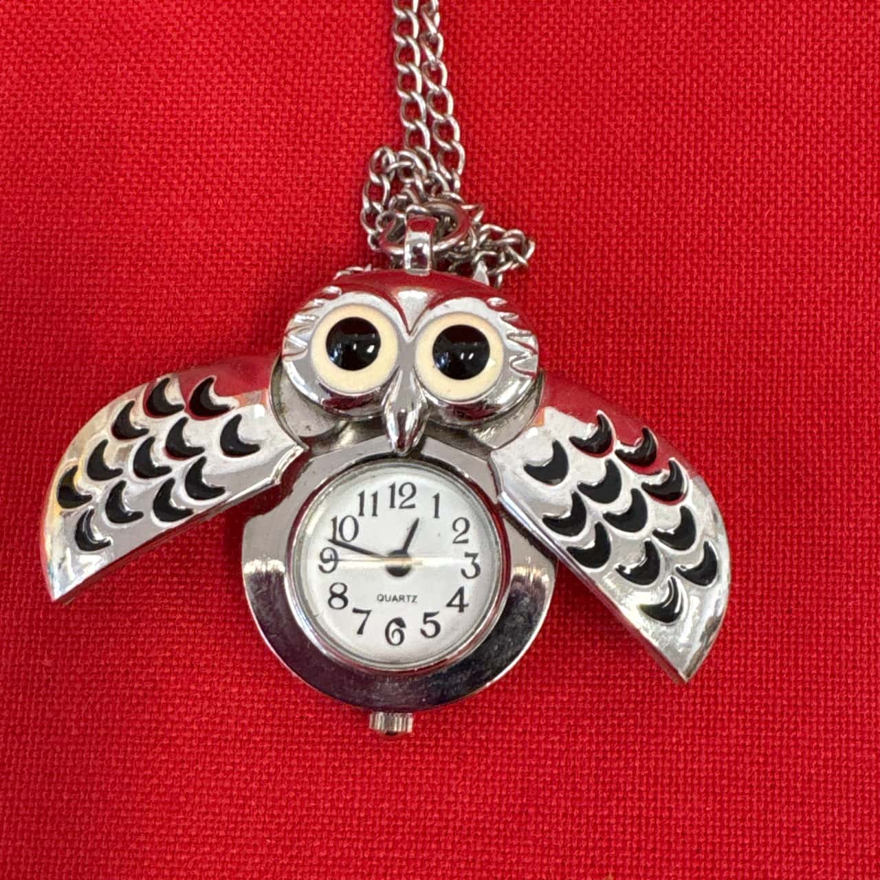 Women's Silver Tone Owl Pendant Pocket Watch Necklace with Quartz ...