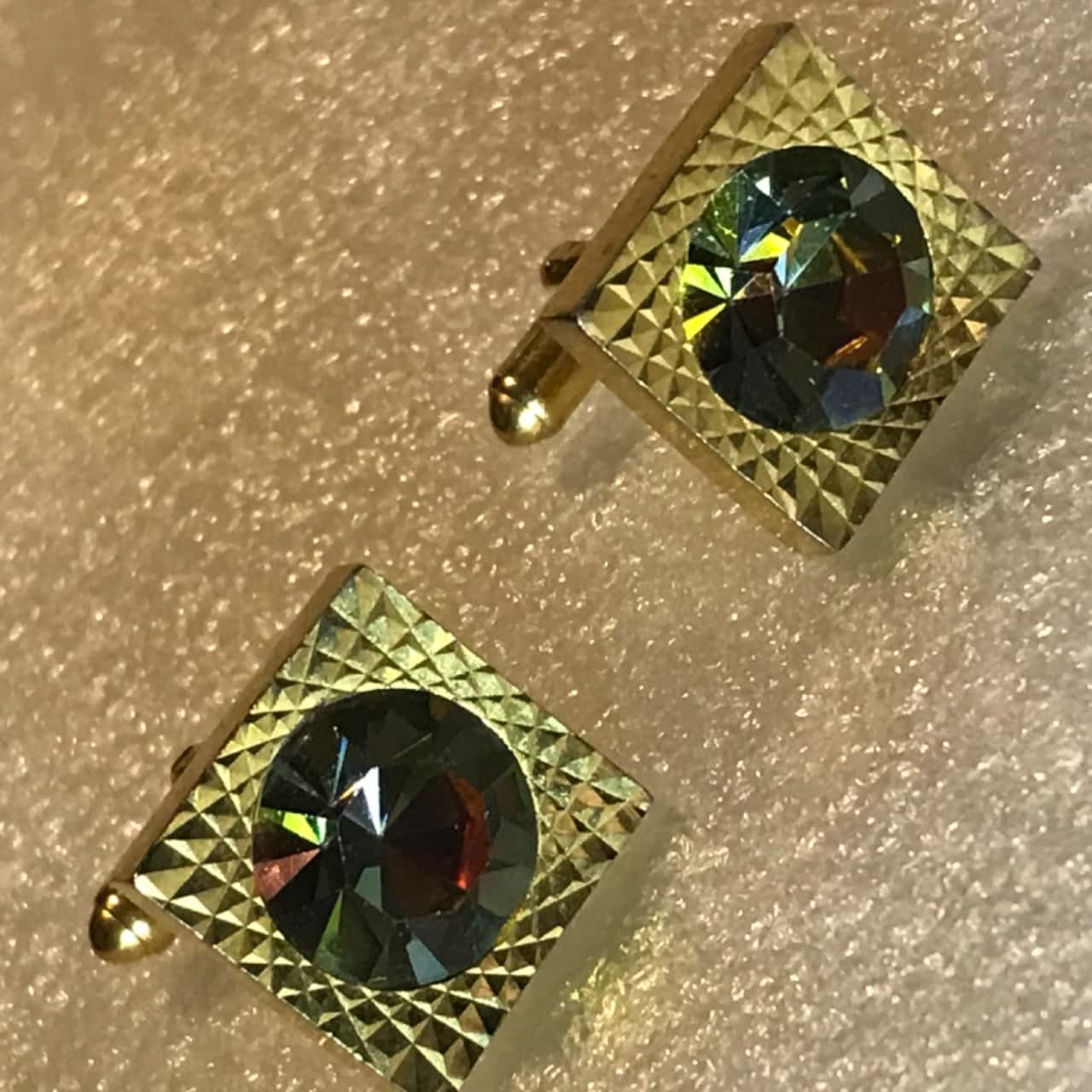 Vintage Mens Cufflinks / Tie Pin Gold Colourful Light Catching Jewels