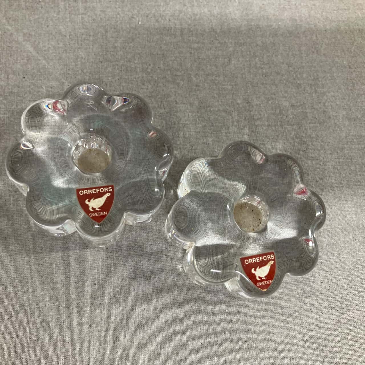 Gorgeous Pair of vintage Orrefors Crystal Candle Holders