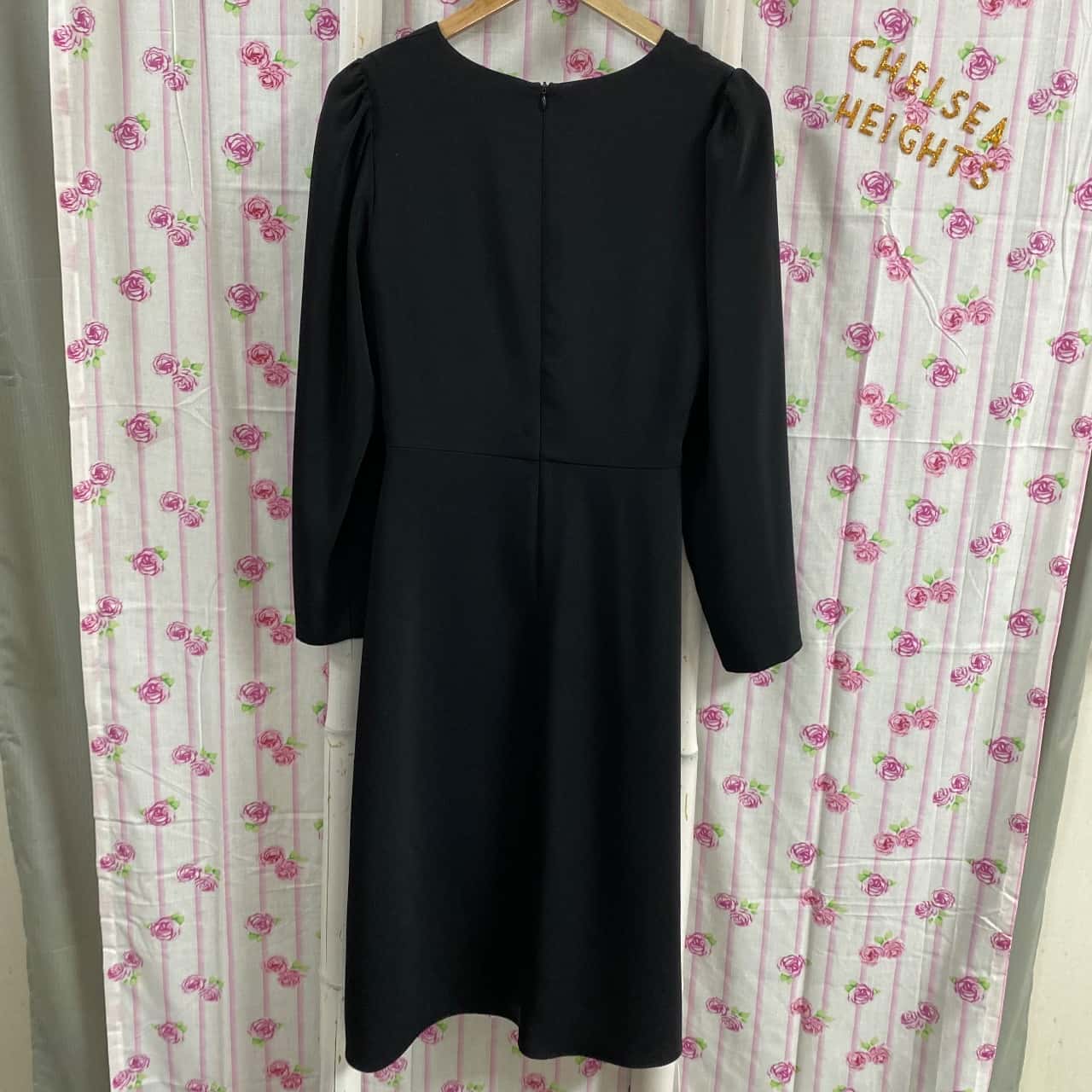 Veronika Maine Womens Size 10 Long Sleeve Wrap Midi Dress Black
