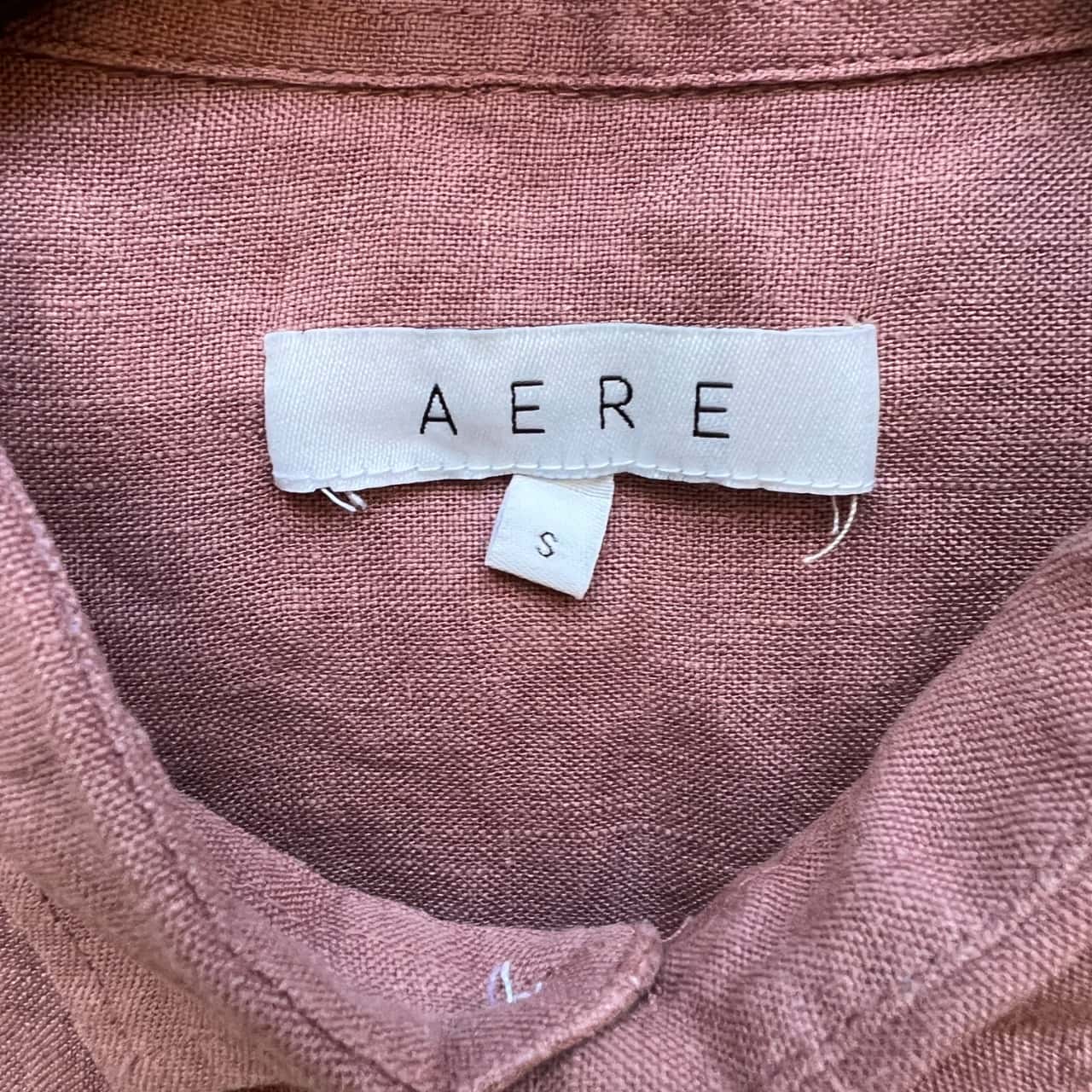 AERE Mens Size S Long Sleeve Linen Shirt Red(s)