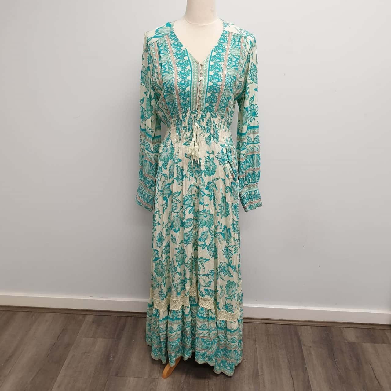 Jaase Sabrina Classy Soft & Feminine Aqua & Opal Print Maxi Dress With ...