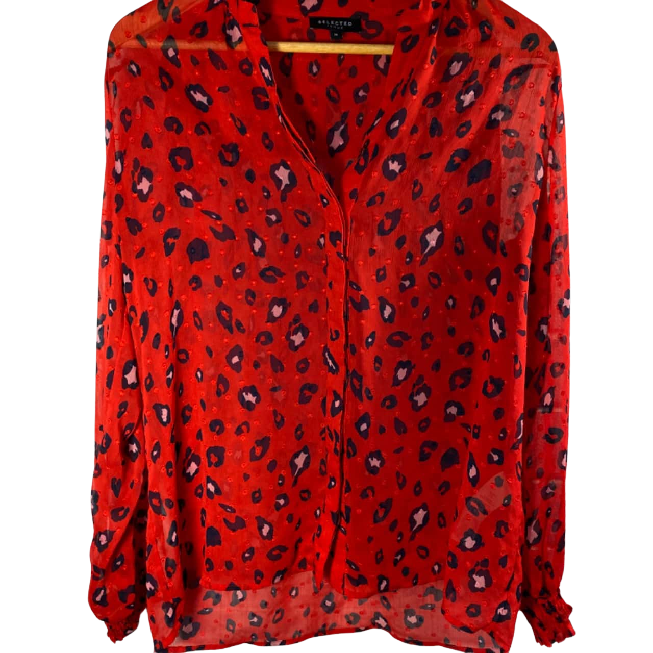 Selected Womens Size 38 Long Sleeve Button Up Top Animal print / Red (s)